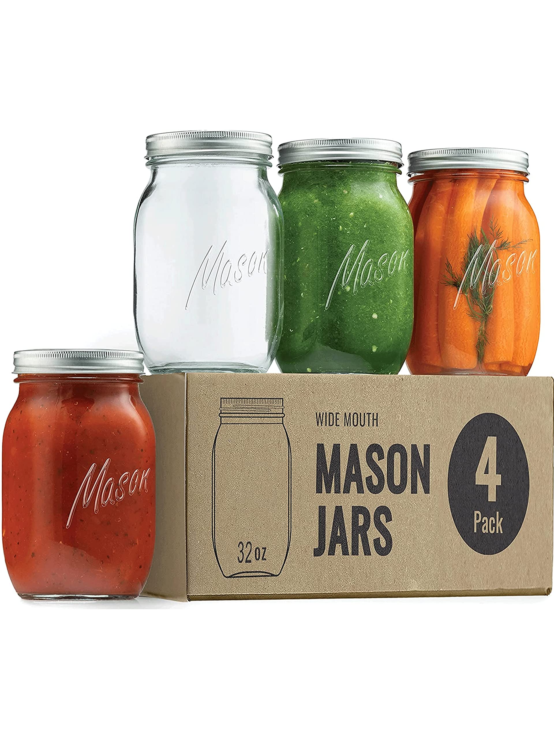 Paksh Novelty Mason Jars - Food Storage Container - 32 oz 12-Pack - Airtight Container for Pickling, Canning, Candles, Home Decor, Overnight Oats, Fruit Preserves, Jam or Jelly