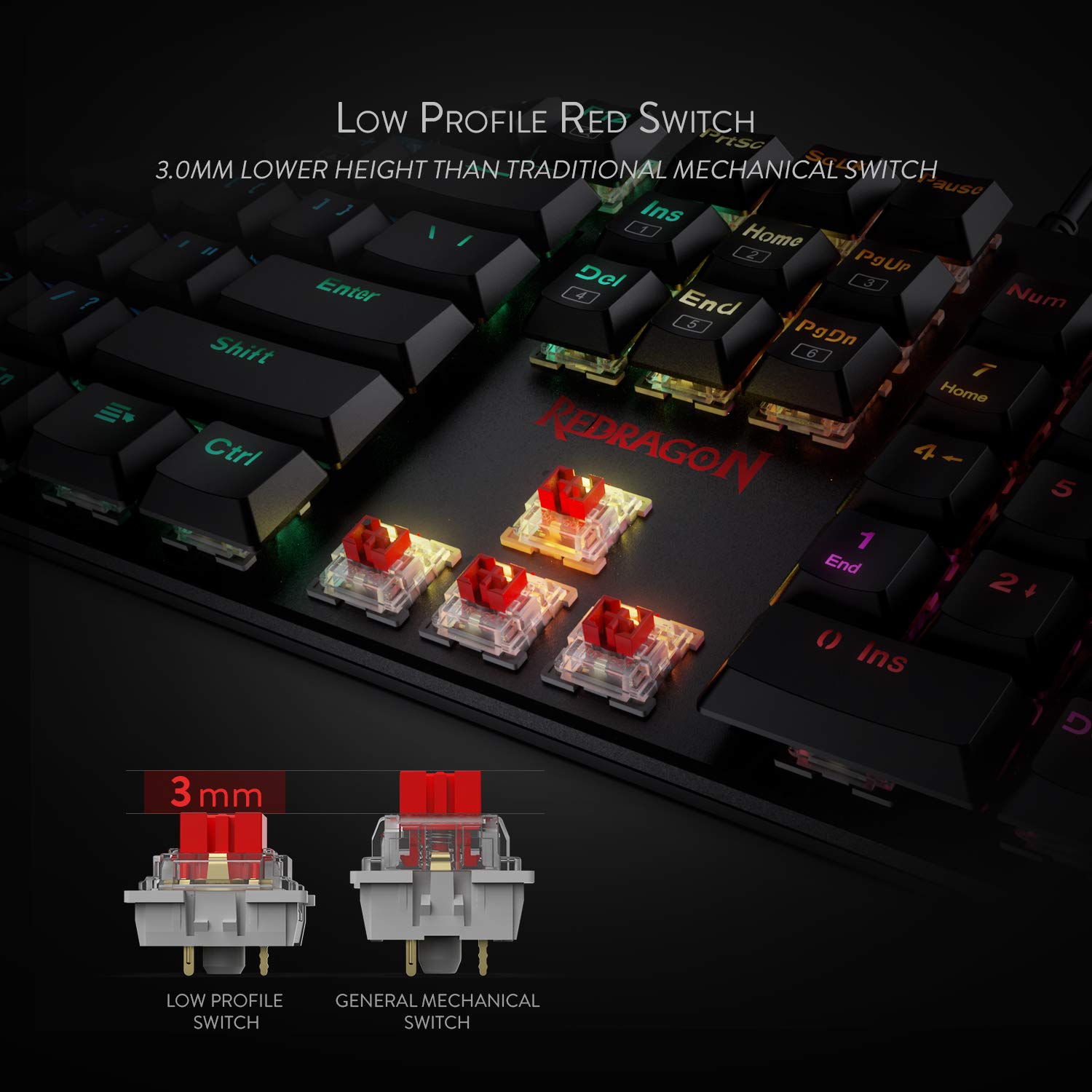 Redragon K589 Shrapnel RGB Low Profile Mechanical Gaming Keyboard, 104 Keys Anti-ghosting Mechanical Keyboard with Linear & Quiet Red Switches, Fast Actuation with Less Travel and Smooth Keys