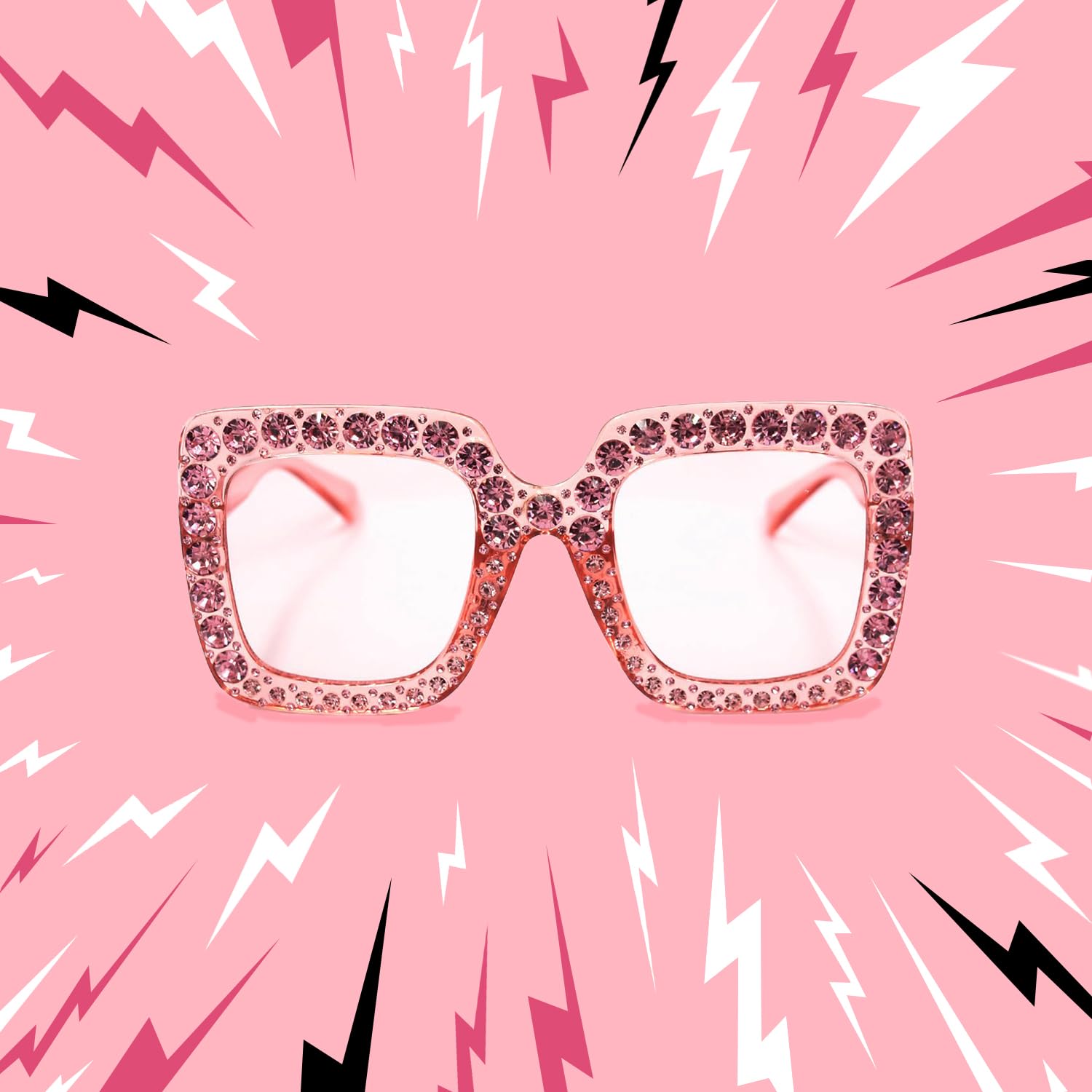 SAMURITA Elton Square Diamond Rhinestone Sunglasses Novelty Oversized Celebrity Shades(Clear Frame/Clear Lens)