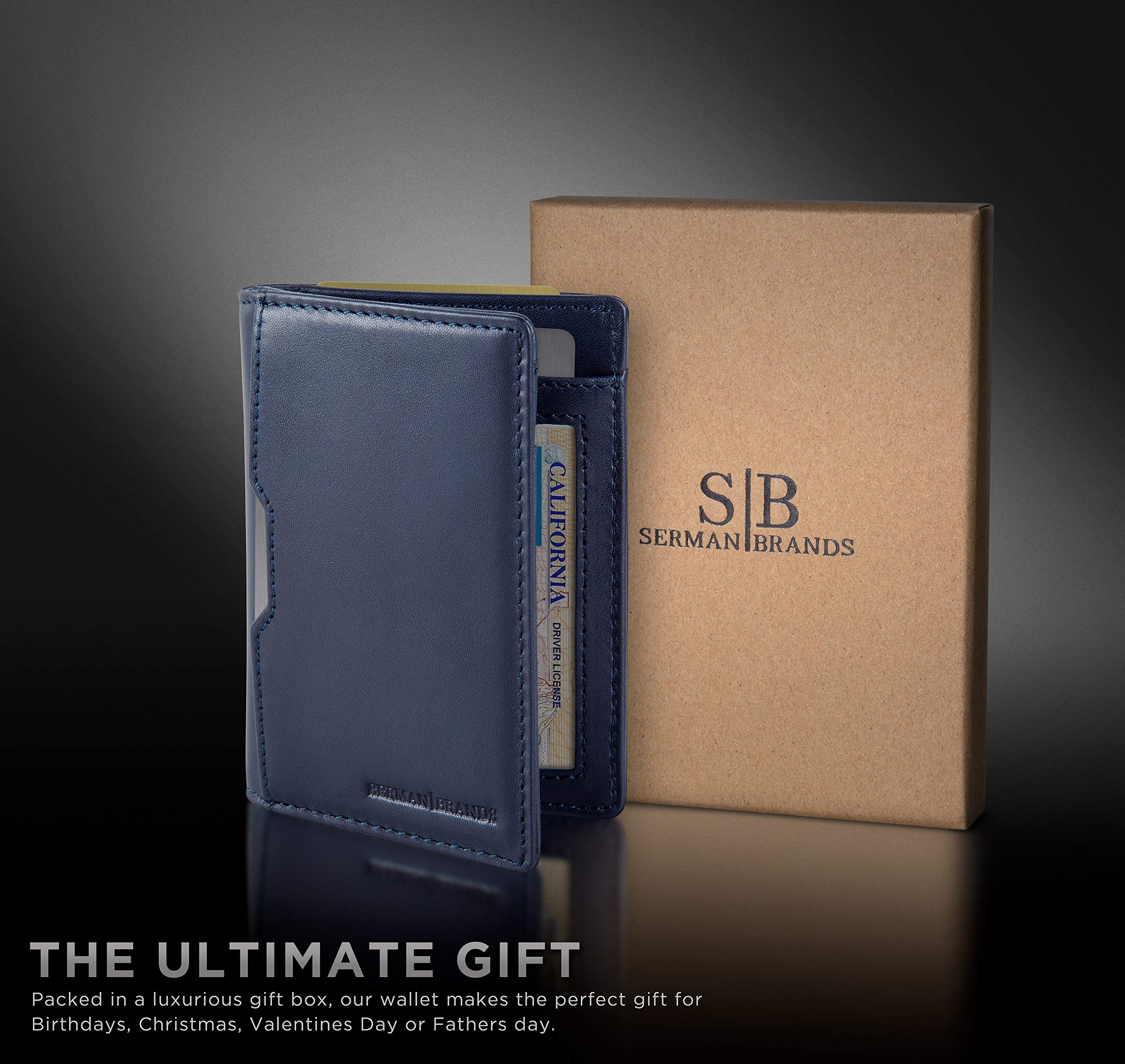 SERMAN BRANDS - Wallets for Men Slim Mens leather RFID Blocking Minimalist Card Front Pocket Bifold Travel Thin (Luxe Blue 5.0)