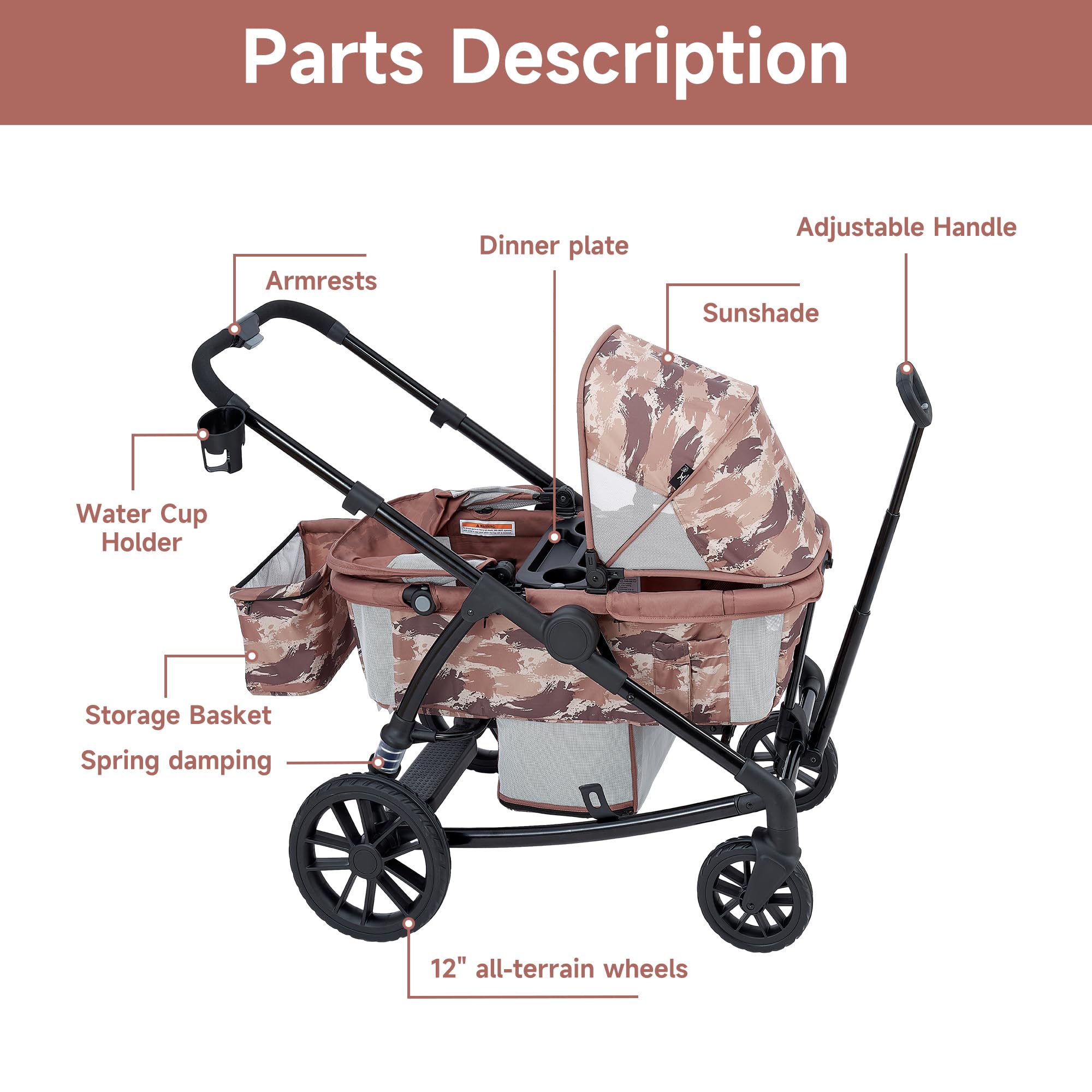 Pamo Babe All-Terrain Wagon Stroller for Kids Double Wagon Stroller (Brown)