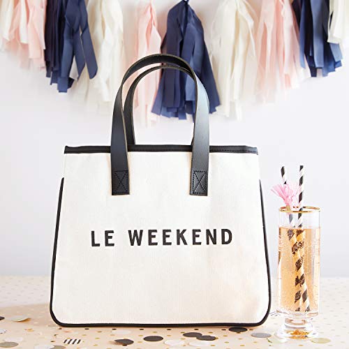 Santa Barbara Design Studio Tote Bag Hold Everything Collection Black and White 100% Cotton Canvas with Genuine Leather Handles, Mini, Le Weekend