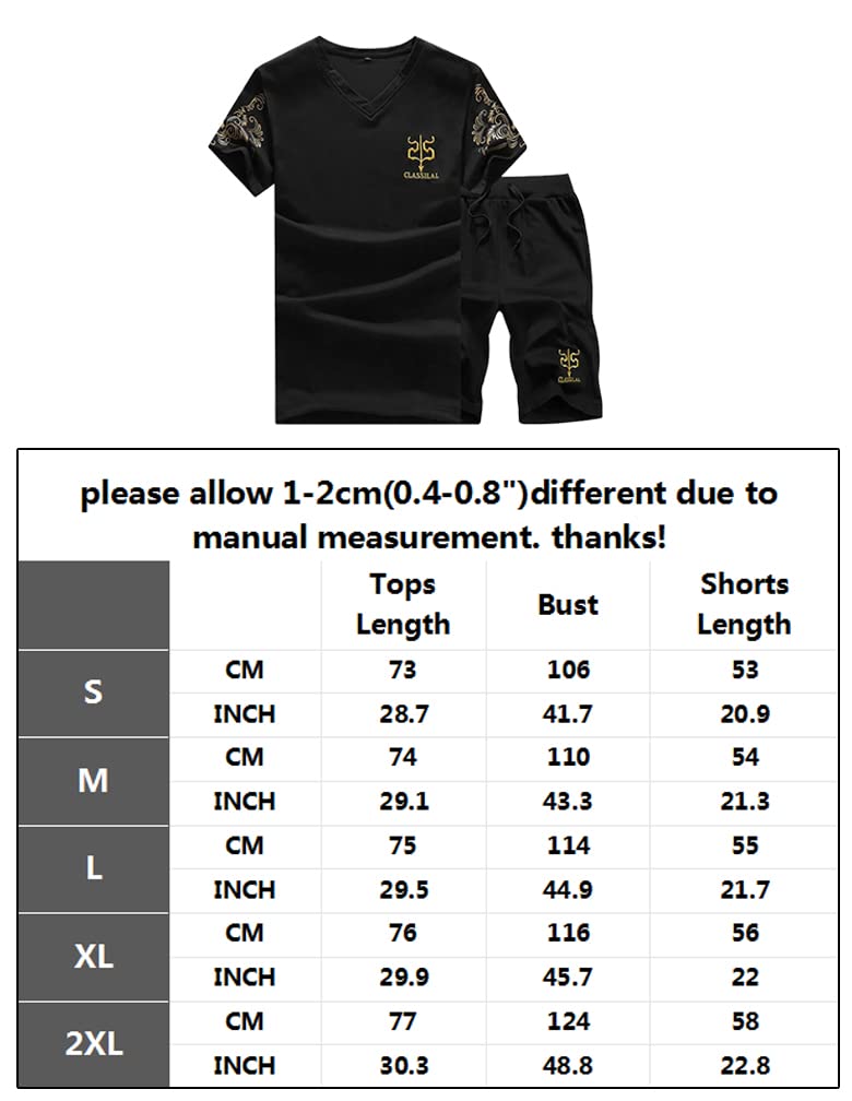 PASOK Men's Casual Tracksuit Full Zip Running Jogging Athletic Sports Jacket And Pants Set Short Style Black M