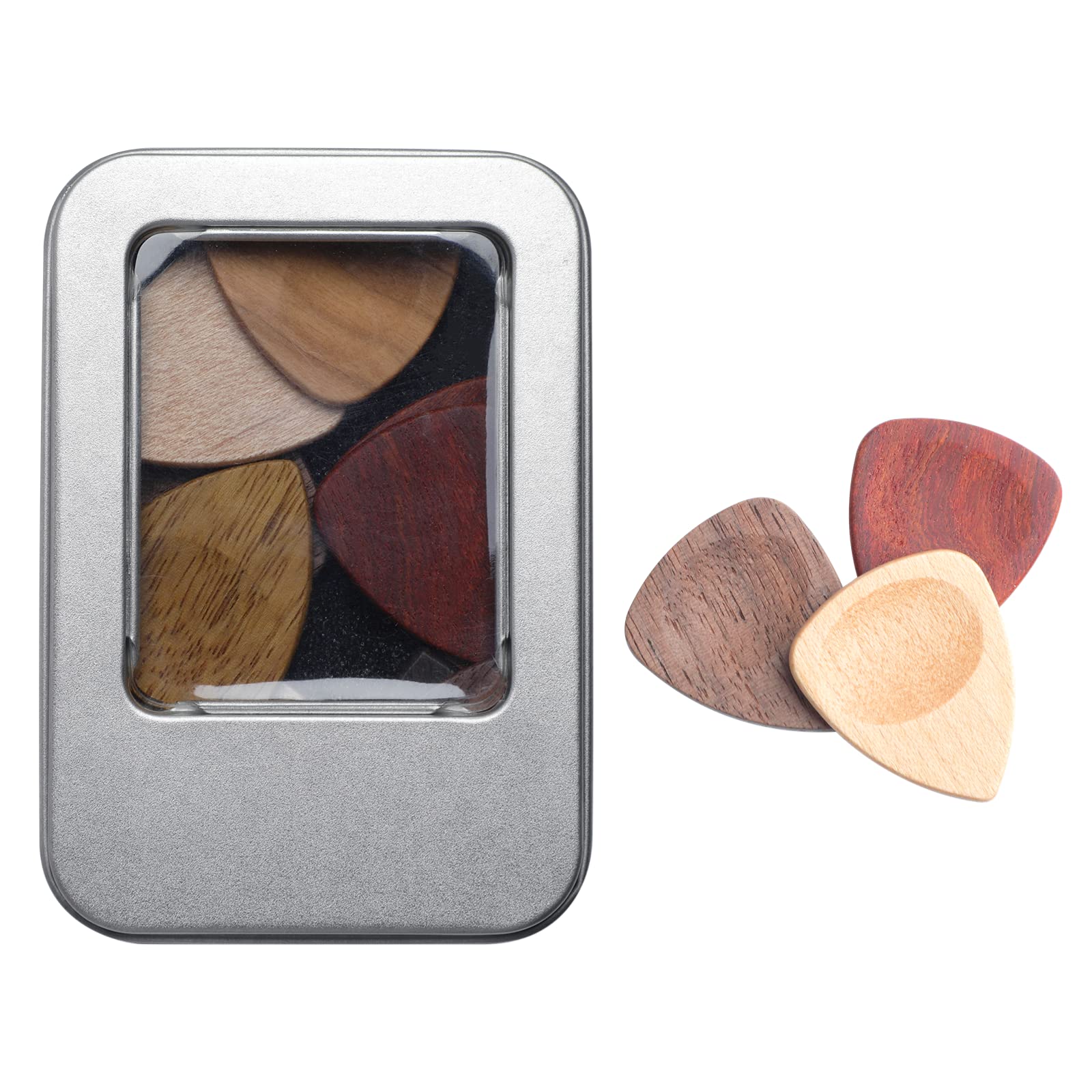 Wooden Guitar Picks, 10pcs Wooden Collector Engraved Guitar Pick Box Classical Triangle Guitar Picks for Acoustic, Classical, Electric, Bass Guitar