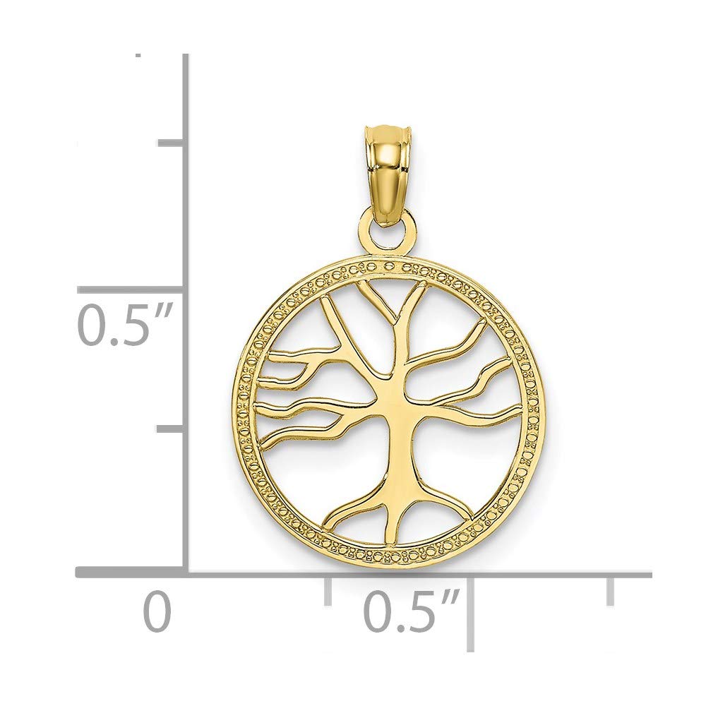 Saris and Things 10k Yellow Gold 3D SMALL TREE OF LIFE IN ROUND FRAME Charm Pendant
