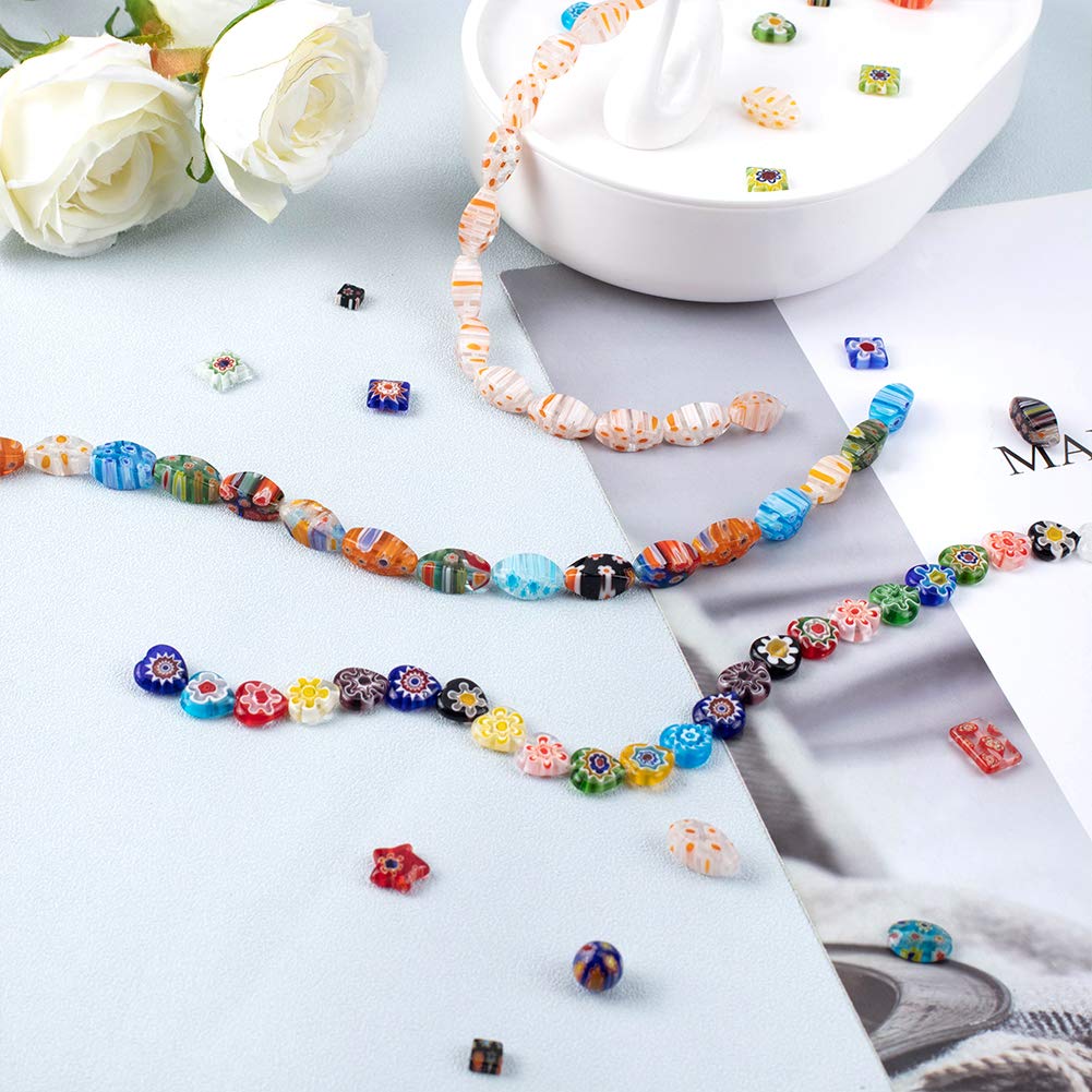 PH PandaHall 10 Strands Assorted Lampwork Beads Millefiori Beads Glass Loose Bead for Jewelry Making - 14.1"~16.5"