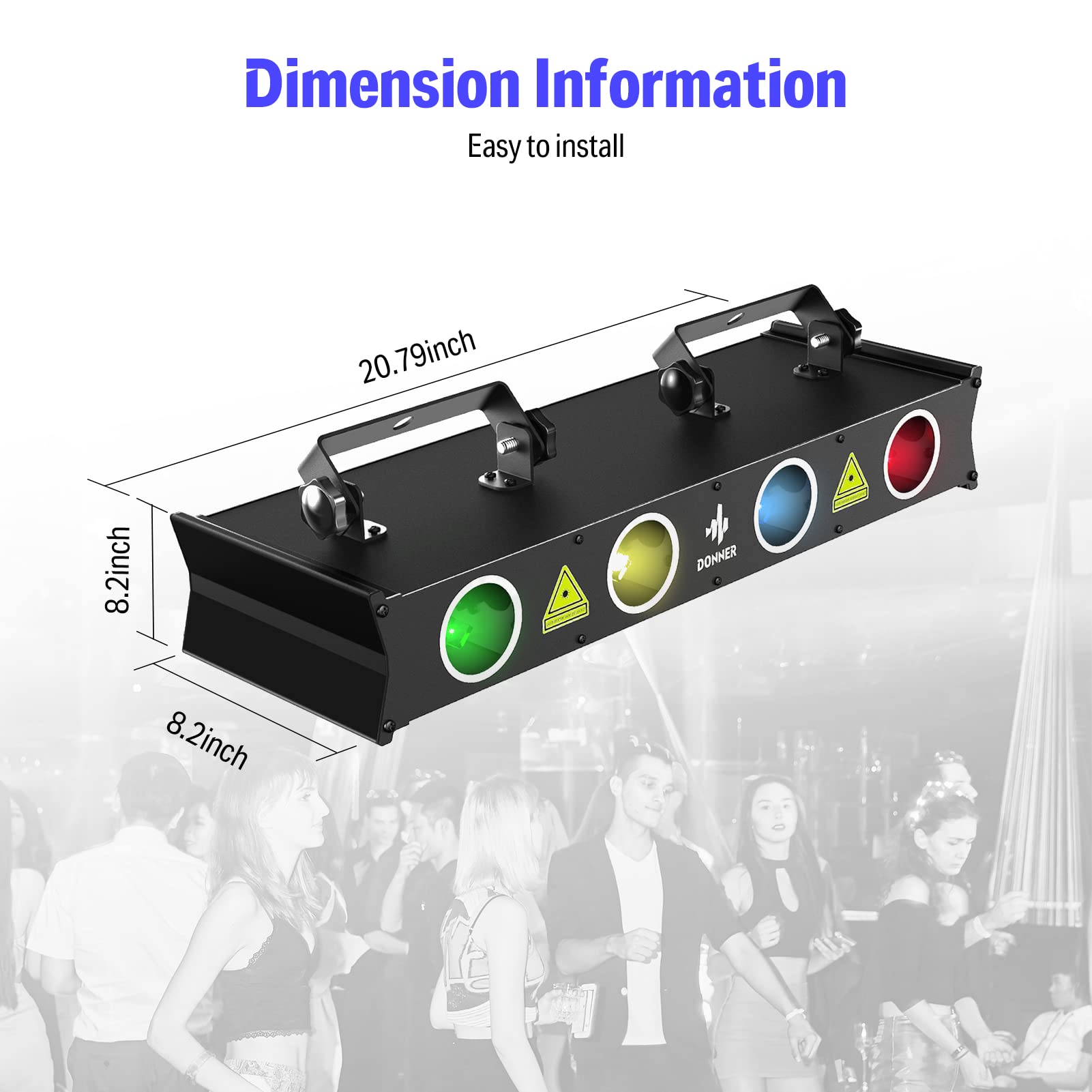 Stage Laser Lights Donner Music Sound Activated Strobe RGBY Light 4 Beam Effect DJ Light DMX Remote Control RGBY LED Party Lights for Disco KTV Bar Club Birthday Wedding