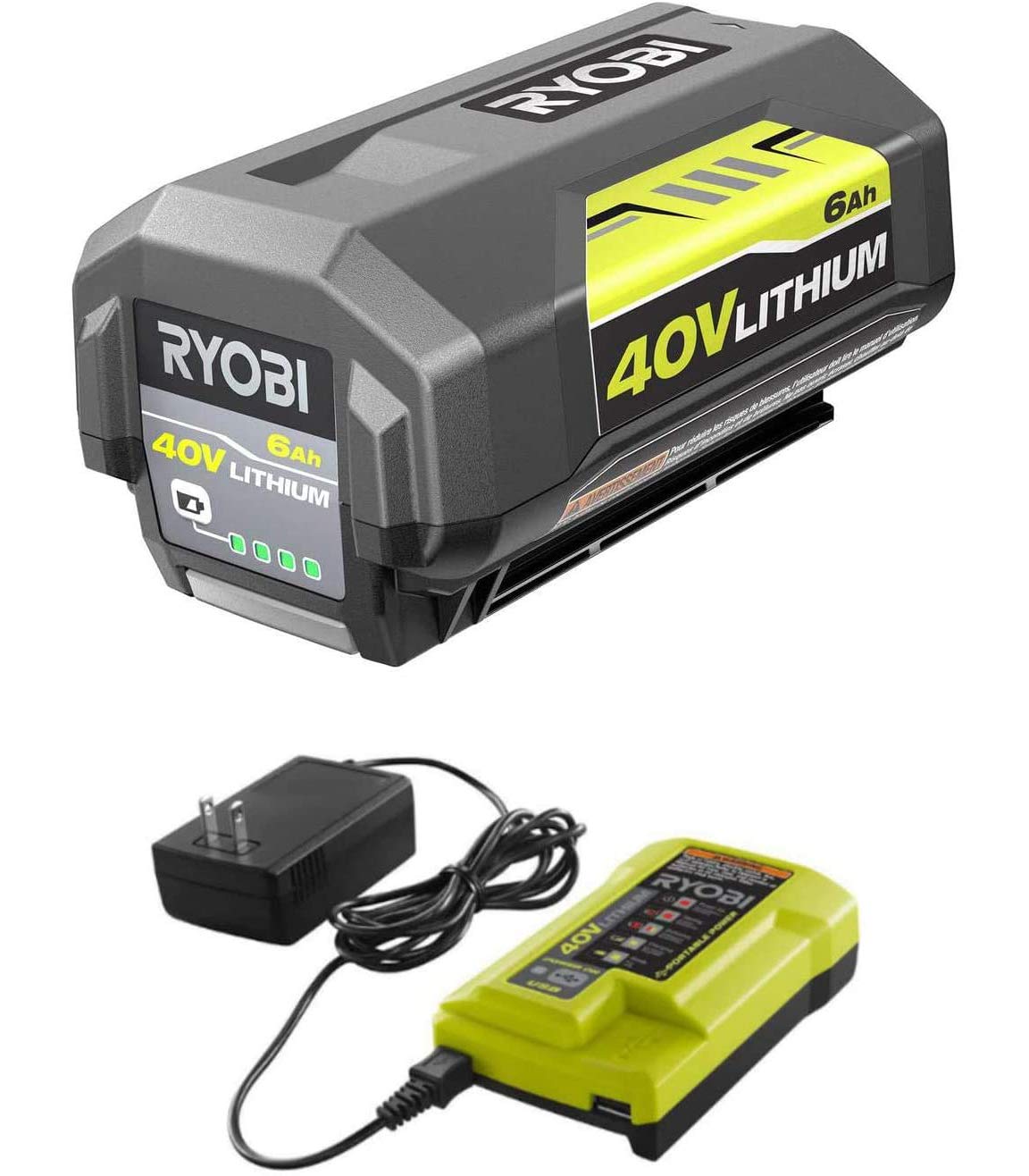 Ryobi 40 Volt 6 Ah Battery and Charger Kit 6.0 Ah Lithium-Ion Battery Set OP4060 + OP403