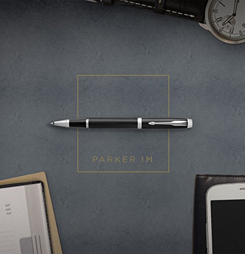 Parker IM Rollerball Pen, Brushed Metal and Gold with Fine Point Black Ink Refill (1975542)