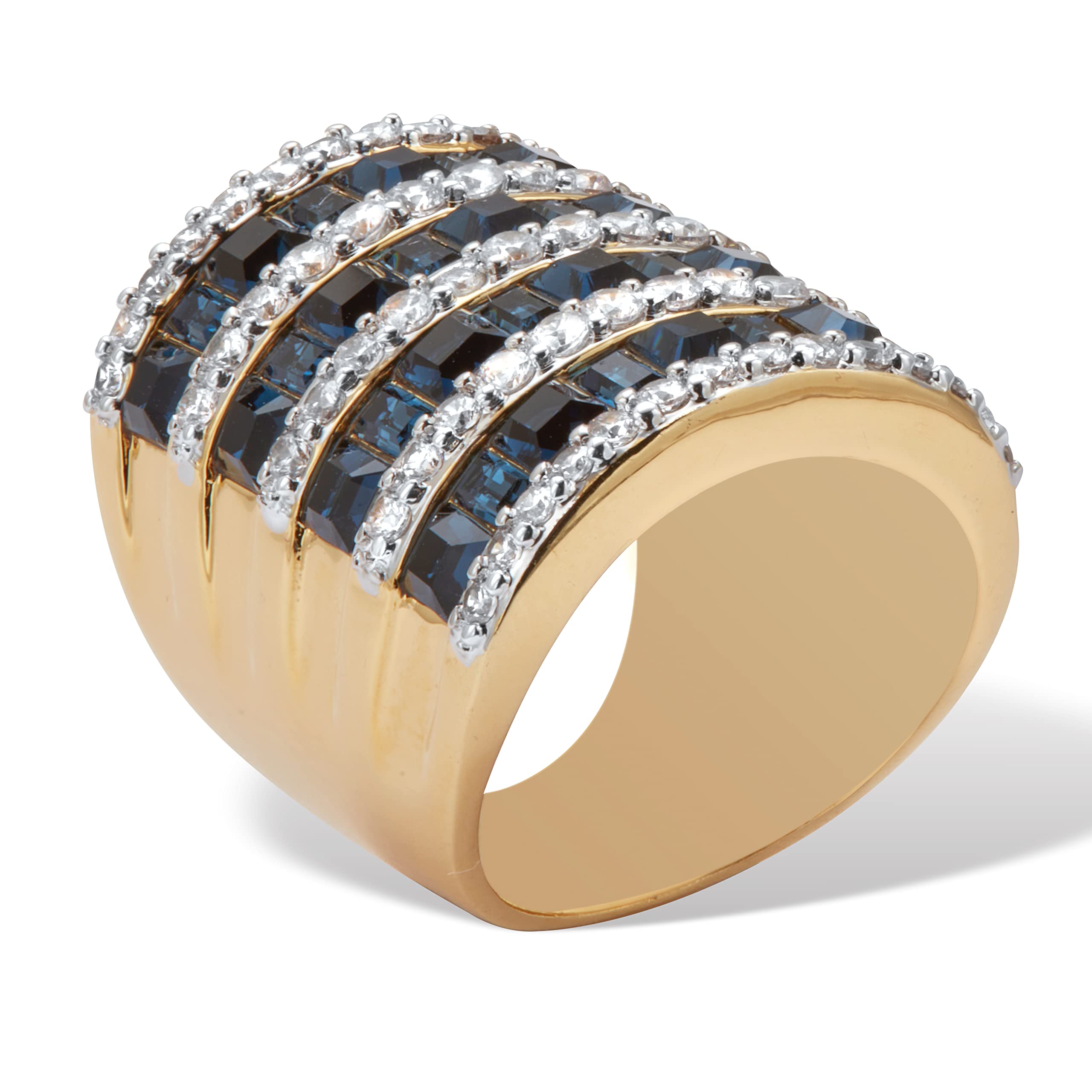 PalmBeach Jewelry 14K Yellow Gold Plated Princess Cut Pink or Blue and White Cubic Zirconia Channel Set Multi Row Ring Size 8