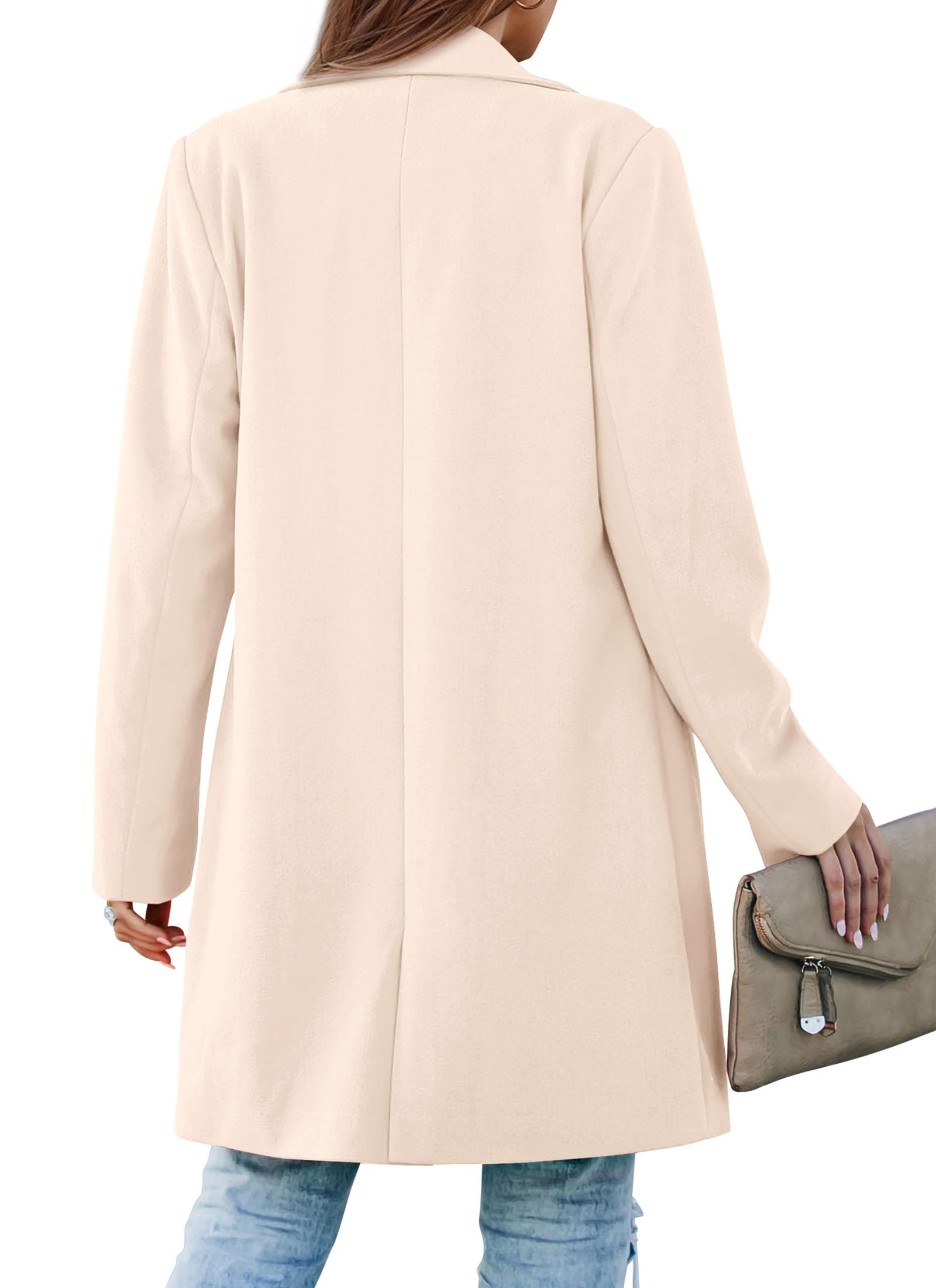 PRETTYGARDEN Women's 2024 Fall Long Blazer Jackets Long Sleeve Lapel Pockets Loose Fit Work Casual Blazers Outerwear (Beige,Small)
