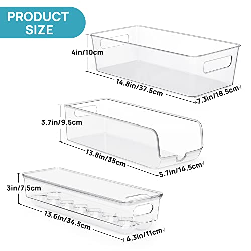 Vtopmart Set of 8 Fridge Organizer, Refrigerator Organizer Bins with Handles, Freezer Organizer Clear Organizing Bins, BPA-Free Fridge Storage Containers for Fridge, Freezer, Cabinet, Kitchen, Pantry
