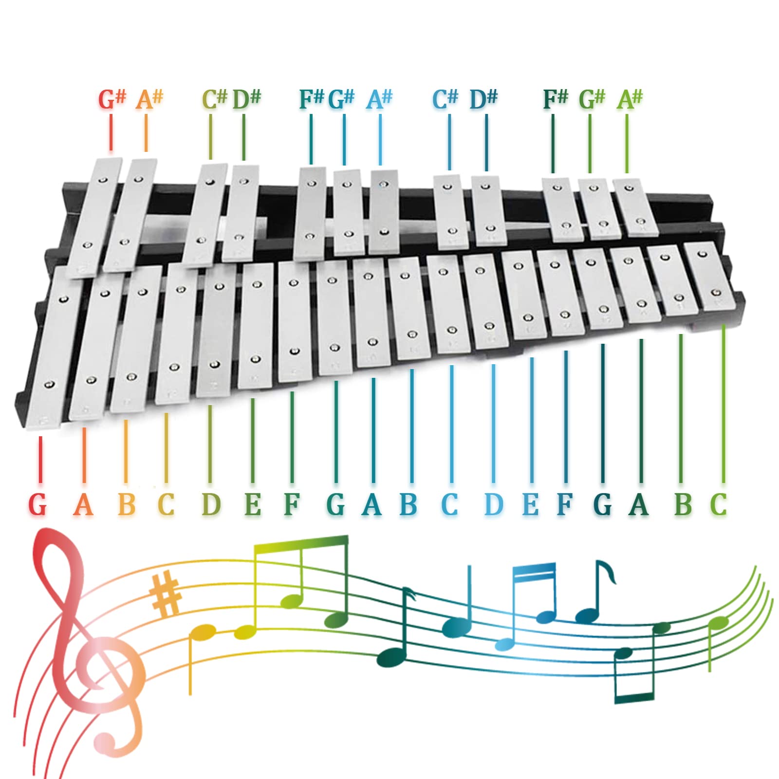 VACHAN 30 Notes Foldable Glockenspiel Xylophone,Percussion Musical Instrument Kit with Mallets and Carrying Bag Silver