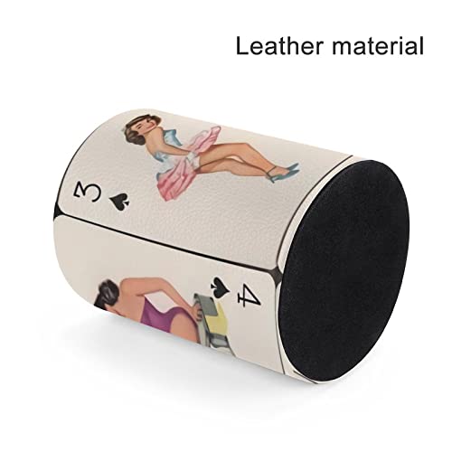 Poker Pinup Girls Pen Holder PU Leather Pencil Cup Cute Desk Organizer Makeup Brush Box for Home Office