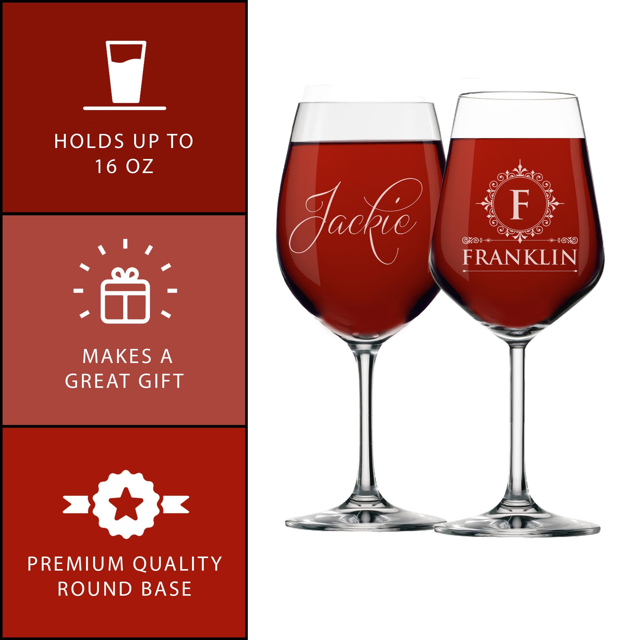 The Wedding Party Store, Personalized 16oz Wine Glass with Stem - Custom Engraved with Any Name and Initial