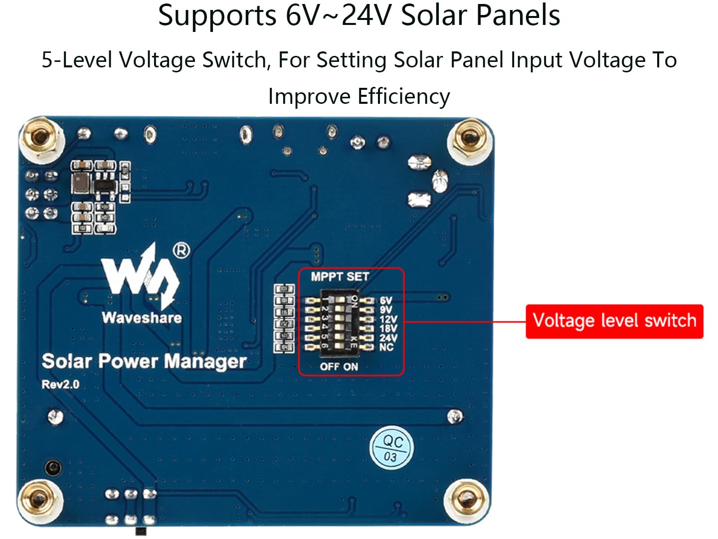 Recharged Solar Power Management Module for 6V~24V Solar Panel, Support Solar Panels, Or USB Power Adapter Battery Charging, 5V/1A or 3.3V/1A Regulated Output