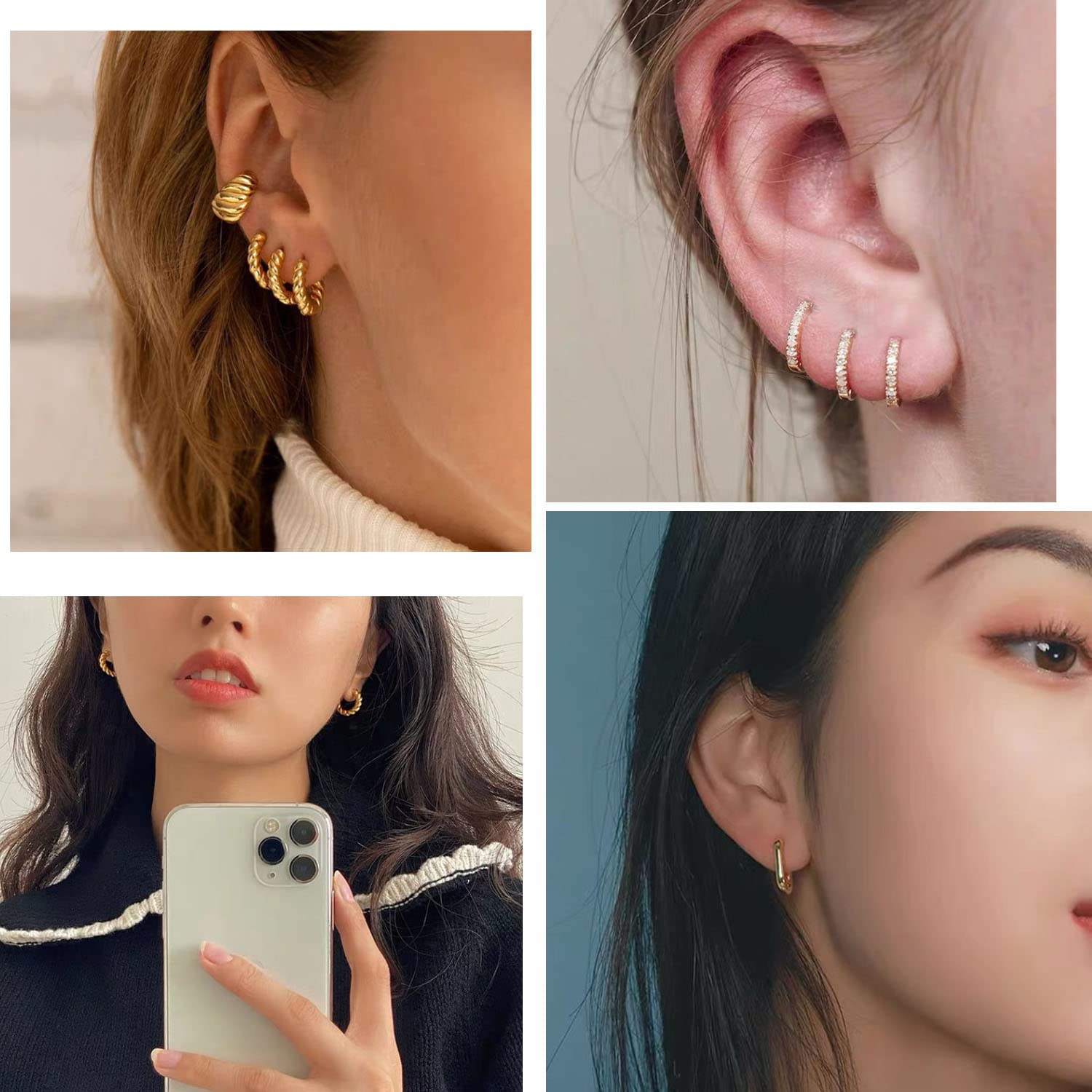 TOBENY 6-9 Pairs 14K Gold Plated Small Hoop Earrings Set for Women