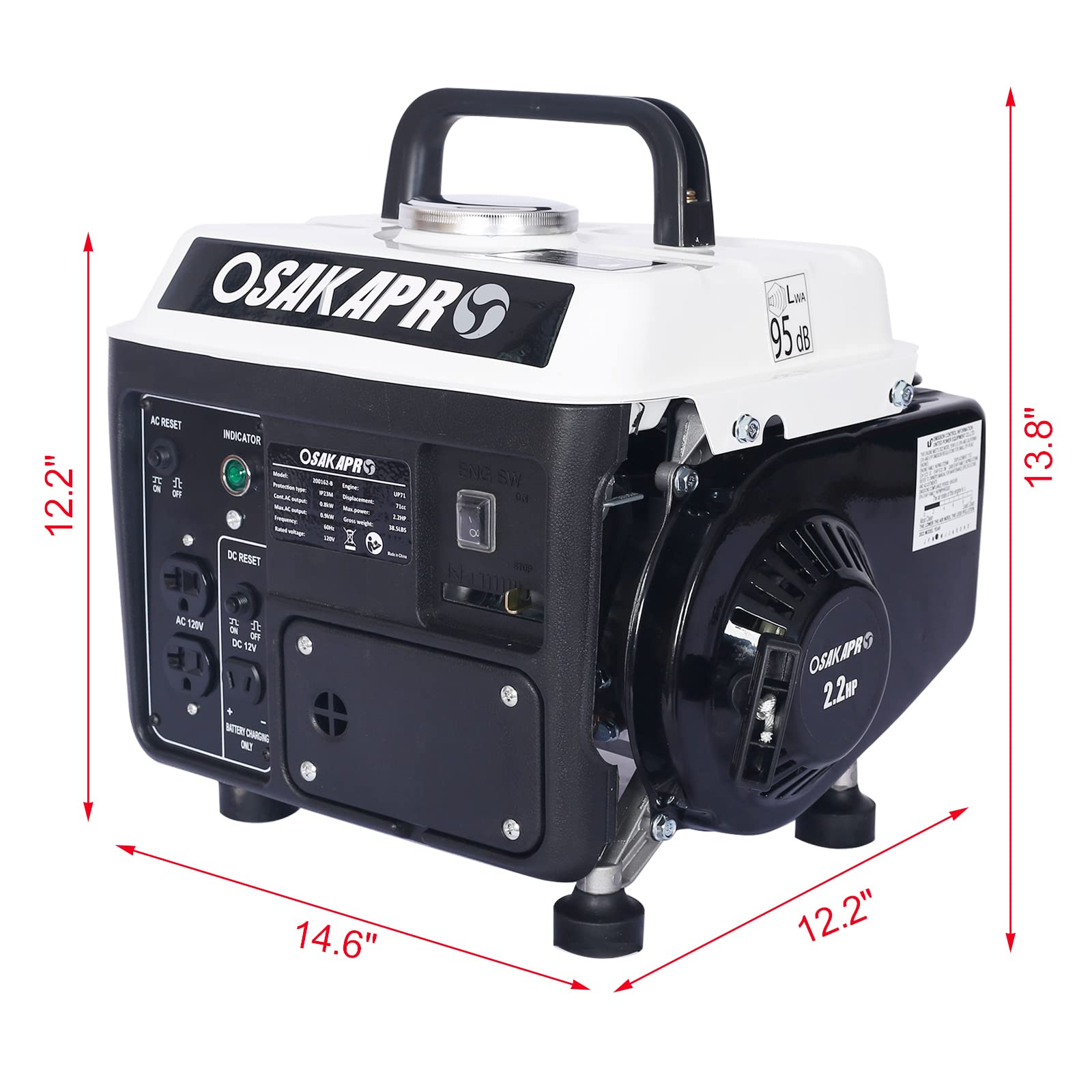 WIILAYOK Portable Generator, 900 Watts Gas Powered Generator for Backup Home Use & Outdoors Camping Low Noise Ultra Lightweight EPA III and CARB Compliant (Black & White)