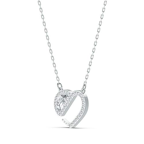 SWAROVSKI Hear Heart Pendant Necklace, Heart Pendant with White Crystals and Rhodium Finish Chain, an Amazon Exclusive