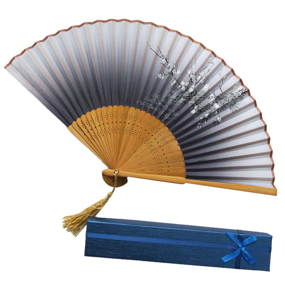 TEEGUI Hand Held Fan Bamboo Paper Folding Fan Party Wedding Decor Fan 12 Inch Quiet (K, One Size)