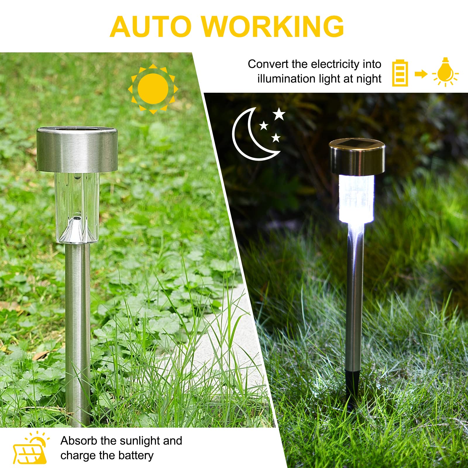 SUNNEST Solar Lights Outdoor, 12Pack Waterproof Solar Garden Lights, Stainless Steel LED Landscape Pathway Light Solar Powered, LED Landscape Lighting for Yard, Walkway Yard & Lawn - Multicolor