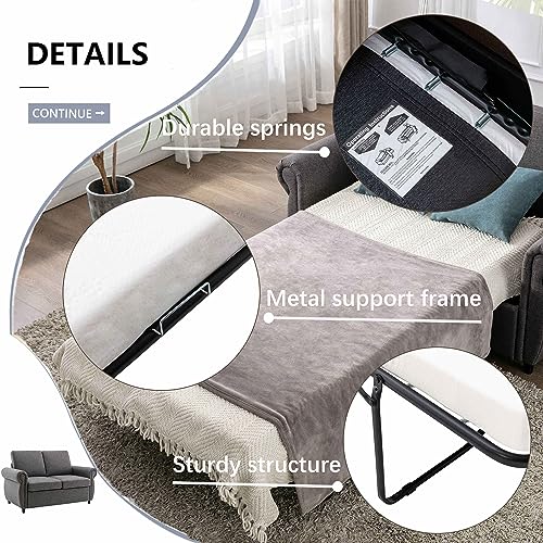 P PURLOVE Sleeper Sofa Bed, Pull Out Sofa Bed Loveseat Sleeper with Twin Size Memory Mattress, Modern Linen Couch Bed Chairs for Living Room, Bedroom and Small Space (Gray)