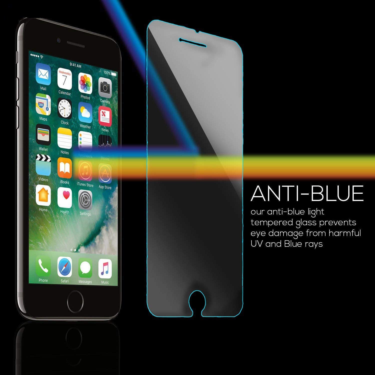 Screen Protector iPhone 8 7 6S 6, Anti Blue Light Screen Protector [ Eye Protect ] [ Touch Screen Accuracy ] [Bubble Free] Tempered Glass for iPhone 8/7 /6s/ 6 [3 Pcs]