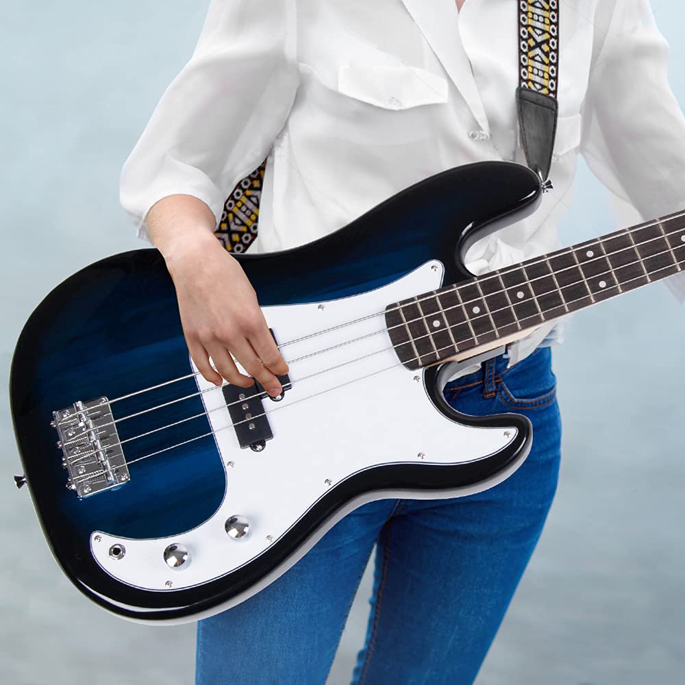 Polar Aurora NEW Full Size 4 Strings Blue Electric Bass Guitar+ Amp Cord+ Gigbag