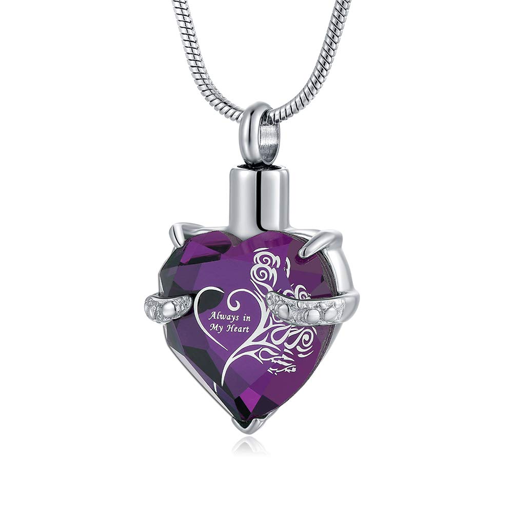 RIMZVIUX Purple Always In My Heart Urn Necklaces for Ashes Cremation Jewelry for Ashes Necklace Mom Grandma Daughter Wife Women Gift