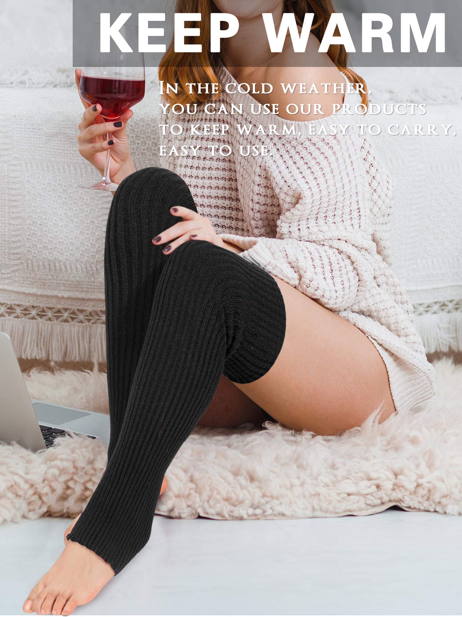 SATINIOR 2 Pairs Stirrup Leg Warmers Straight over the Knee Socks 21.65 Inch for Women (Black, Gray)