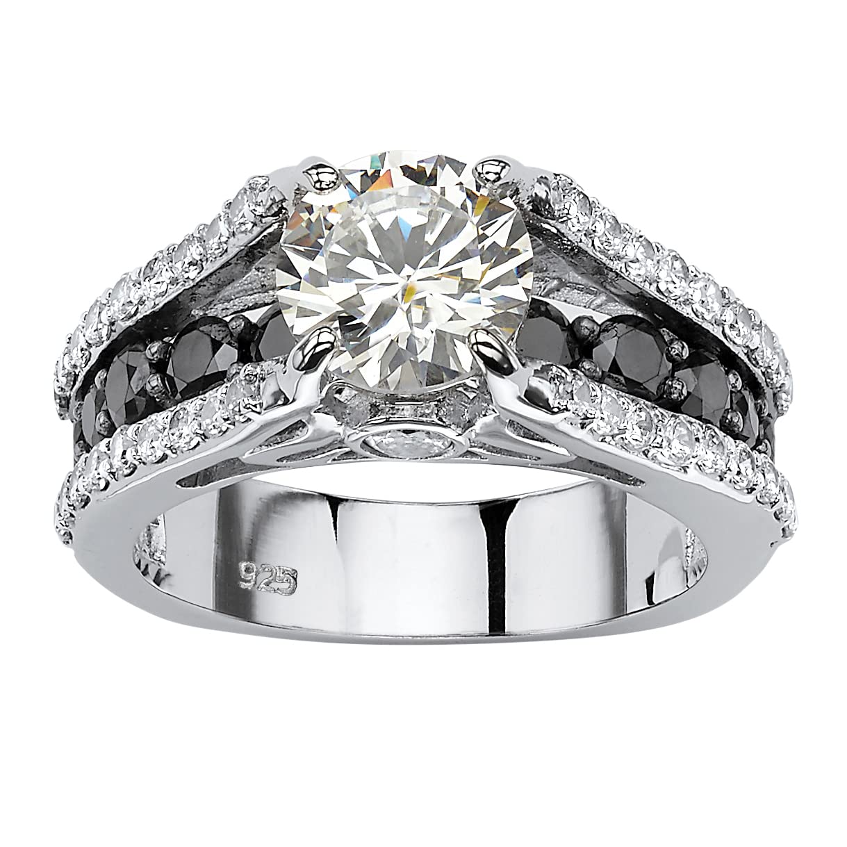PalmBeach Platinum-plated Sterling Silver Round White and Black Cubic Zirconia Simulated Engagement Ring Sizes 6-10 Size 8