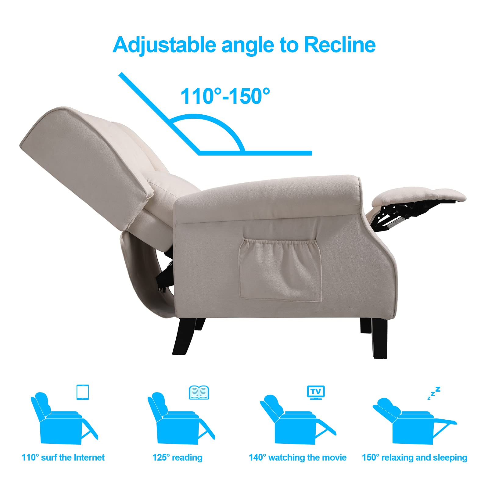 PARKOL Wingback Breathable Leather Recliner Chair,Comfy Push Back Arm Chair Suitable for Small Spaces and Thin Elderly Person (Brown)
