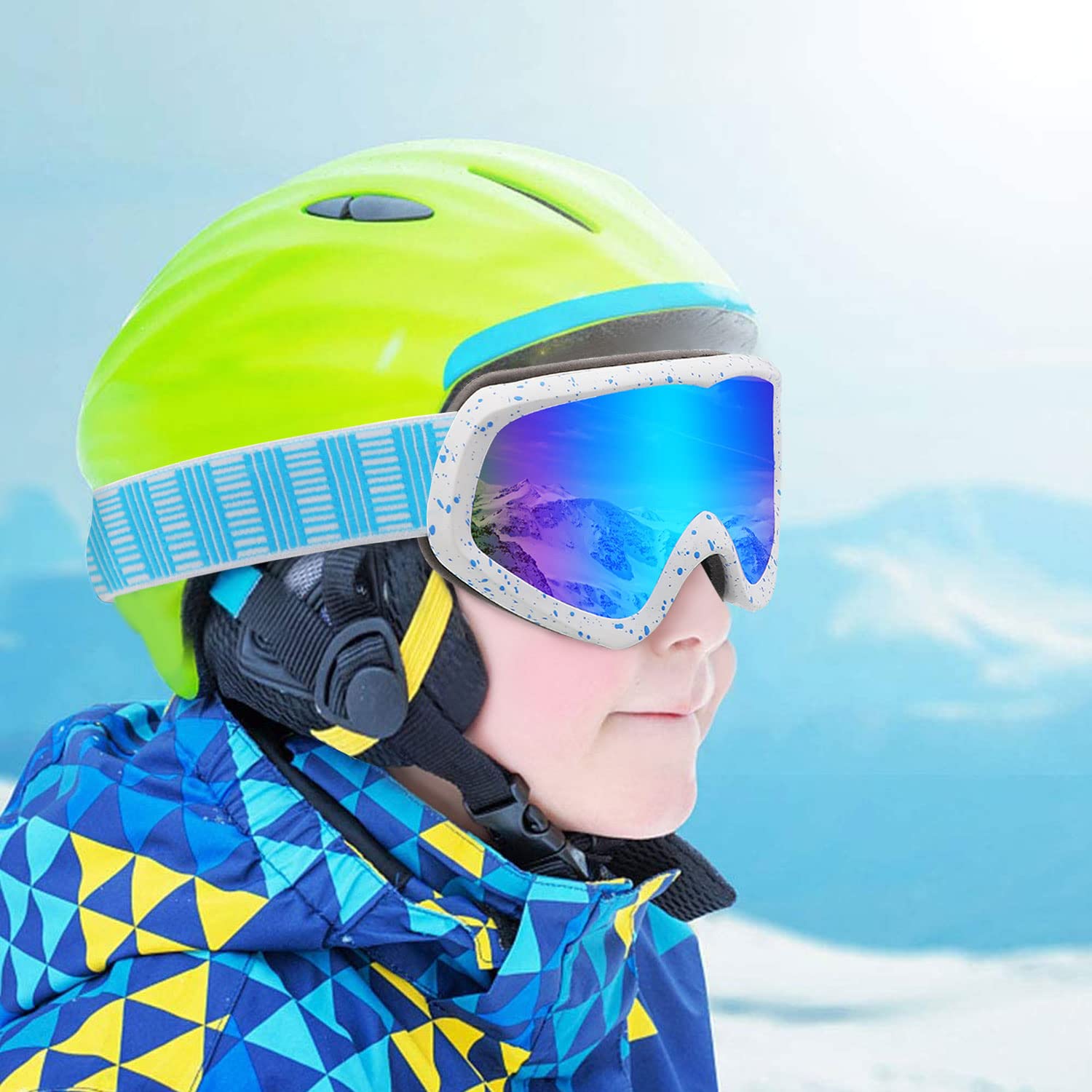Ukoly Ski Goggles, 100% UV Protection OTG Snowboard Goggles for Men, Women Adult Youth