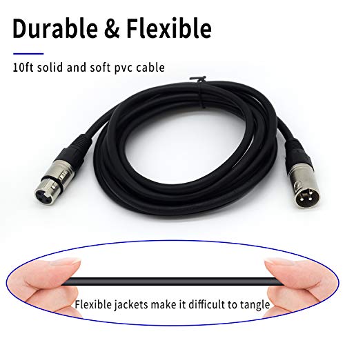 RALINTA XLR Cable Black 10ft,Professional 3 pin DMX Cable Durable,Mic Cable Balanced Male to Female,Heavy Duty DMX XLR Cable for Microphones,Lights, Speakers,Mixer,Amplifier and Audio Device