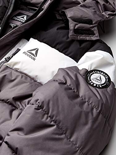 Reebok Men's Heavy Weight Hooded Bubble Jacket, Power Black/White/mid Grey, X-Large