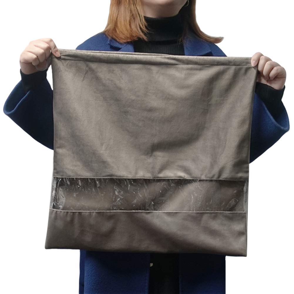 PRACMANU 5PCS Velvet 19.7"x19.7" Handbag Dust-proof Drawstring Bag with Visual Window Clothing Storage Pouch for Closet