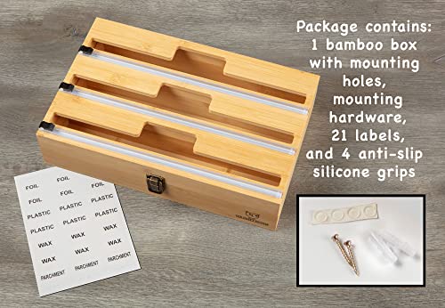The Happy Hootie Foil and Plastic Wrap Dispenser for Kitchen Organization and Storage. Great for Kitchen Organization and Storage. Compatible with 12 inch Rolls.