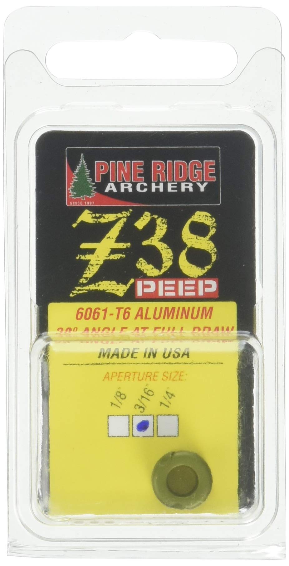 Pine Ridge Archery Z-38 Aluminum Peep Sight, Lightweight and Heavy Duty with Deep Channel for Rock Solid Installation, 3/16" Aperture, Lime Green