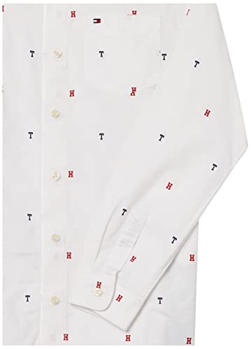 Tommy Hilfiger Boys Boys' Adaptive Th Monogram Woven with Magnetic Closure Button Down Shirt, Bright White, X-Small US