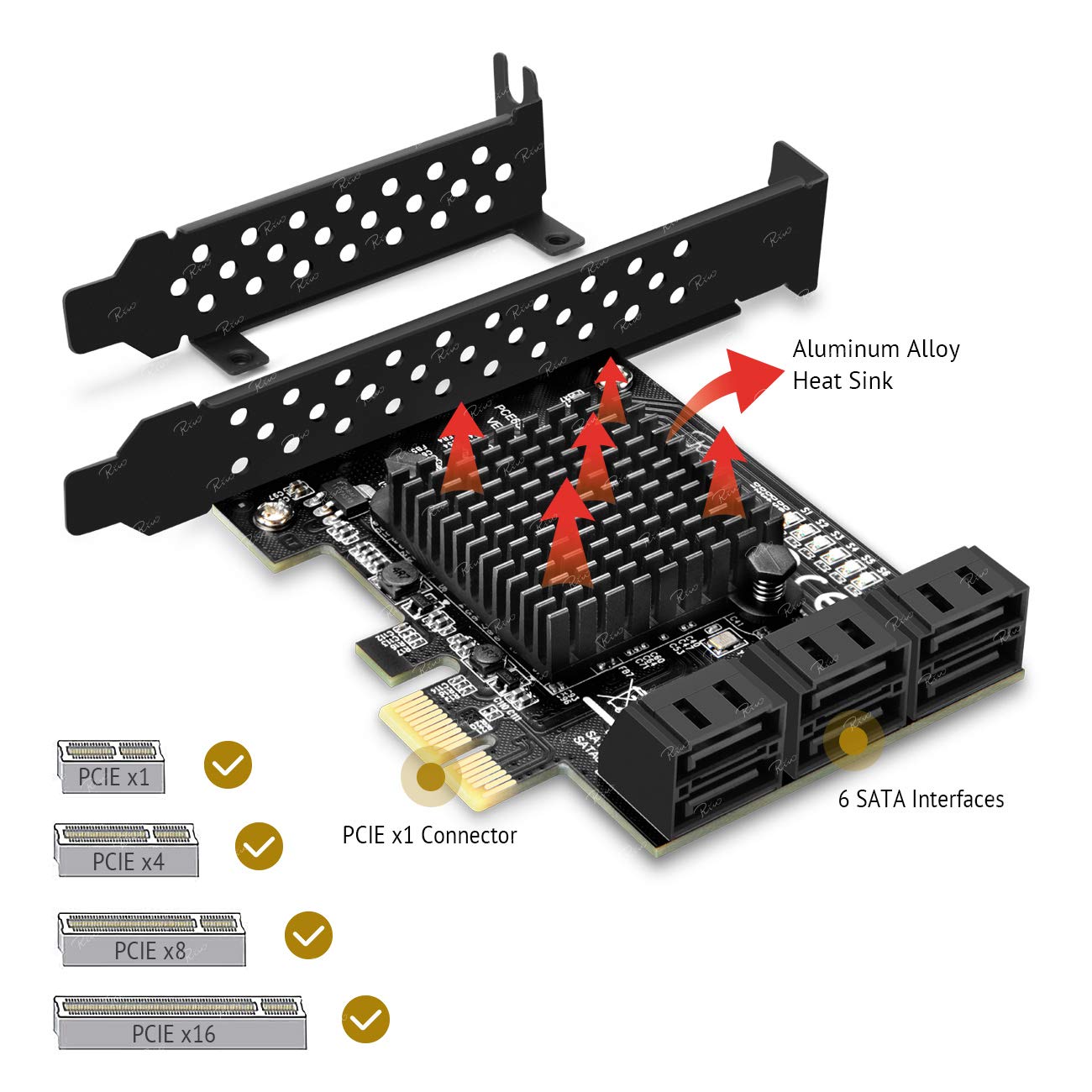 Rivo SATA III PCIe Card, 6 Sata Ports with 6 SATA Data Cables a SATA Powe Splitter Cable, 6 Gb/s SATA Controller PCIe Expression Card with Low Profile Bracket,Support 6 SATA 3.0 Hard Drives ​