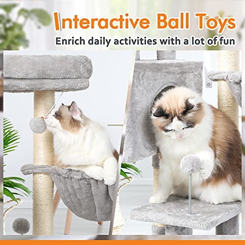 rabbitgoo Cat Tree Cat Tower with Adjustable Base, Small Cat Tree for Indoor Cats, Multi-Level Cat Condo with Scratching Posts & Large Perch, Cat Climber Stand for Small Kittens, 38" Tall (Grey)
