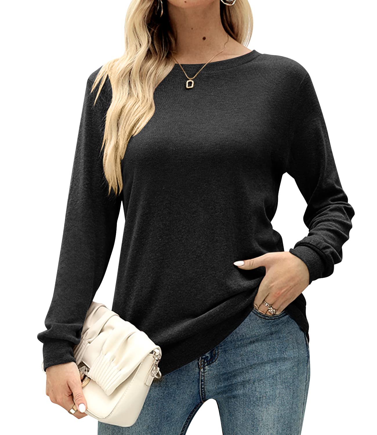 VIVIfashion Fall Long Sleeve Blouse Crew Neck Balloon Sleeve Sweatshirts Casual Tops for Women