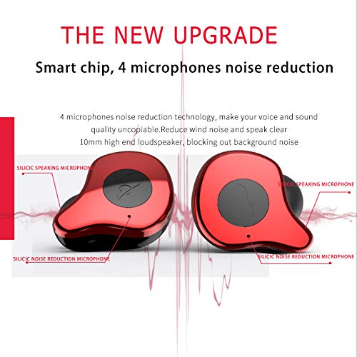 Sabbat True Wireless Earbuds, E12 Ultra Bluetooth 5.0 Headphones with Charging Case, Noise Cancelling Built in Mic TWS HiFi Bass Stereo in Ear 30 Hours Playtime Earphones for Android iPhone (Red)