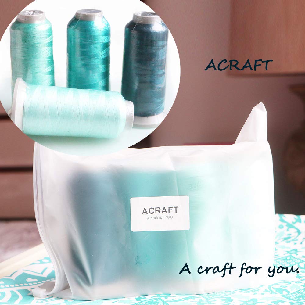 Set of 4 Embroidery Thread Light Cyan Turquoise Teal Polyester Huge Spool 3608 Yards (3300M) Each for Home Embroidery and Sewing Machines β ACRAFT