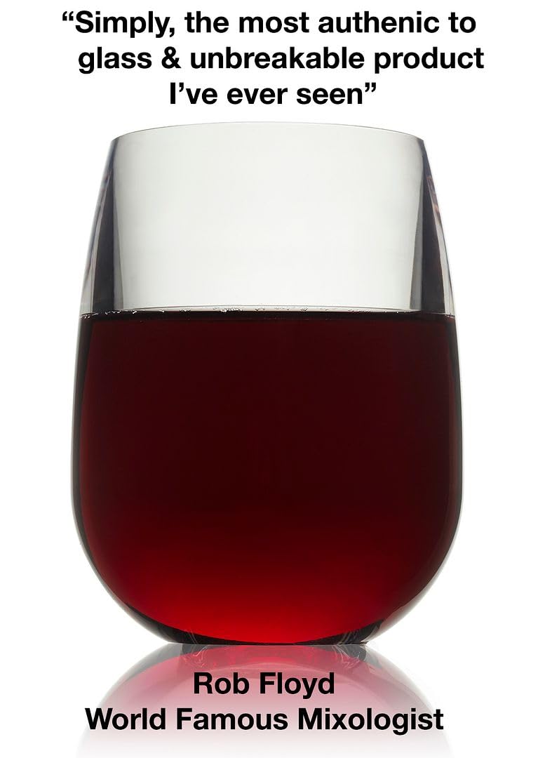 Symglass Unbreakable Clear Stemless Wine Glass Looks,Feels,Weighs Same as Glass(.58lbs),DW Safe!2PK