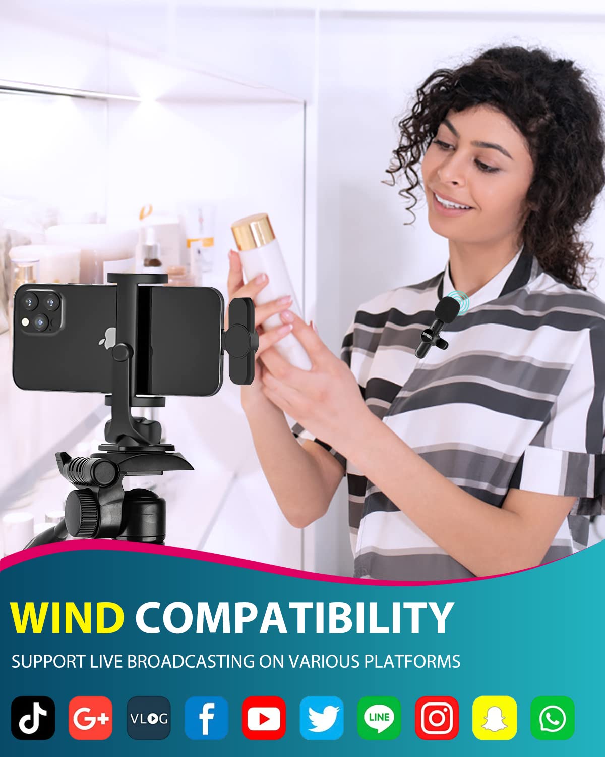 Wireless Lavalier Microphone for iPhone/iPad,Professional Wireless Mini Microphones for Video Recording,TikTok Facebook YouTube Live Stream Clip-on Plug & Play Phone Lapel Mic for Singing Vlogging