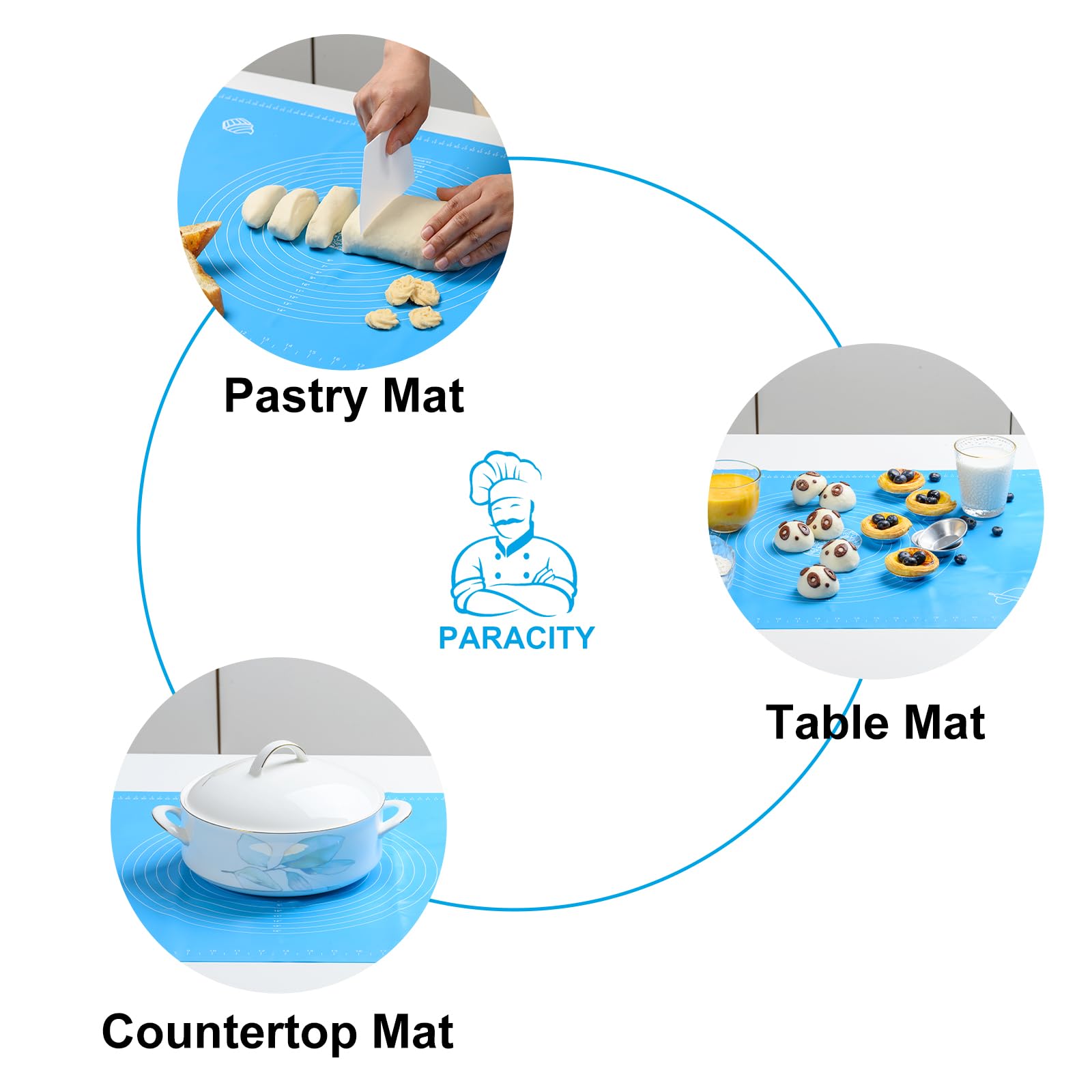 PARACITY Silicone Baking Mat, Pastry Mat with Measurements and Dough Scraper, Non-slip Non Stick Dough Mat, 25*18Inch Baking Supplies/Counter Mat for Kitchen, Fondant/ Pie Crust Mat for Making Pastry