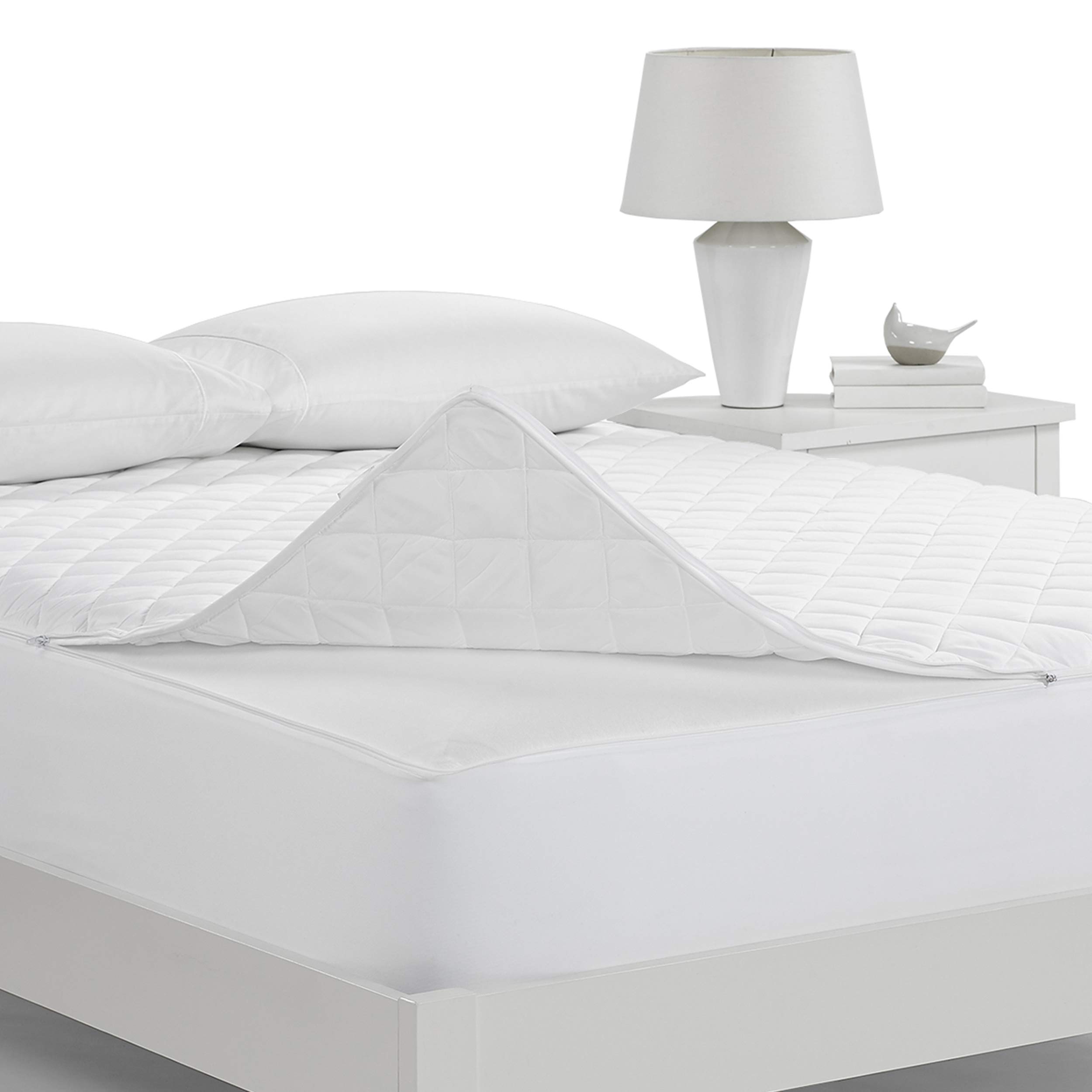 Serta Protection Plus Fiber Fill Cooling Fitted Mattress Pad Cover, King, White