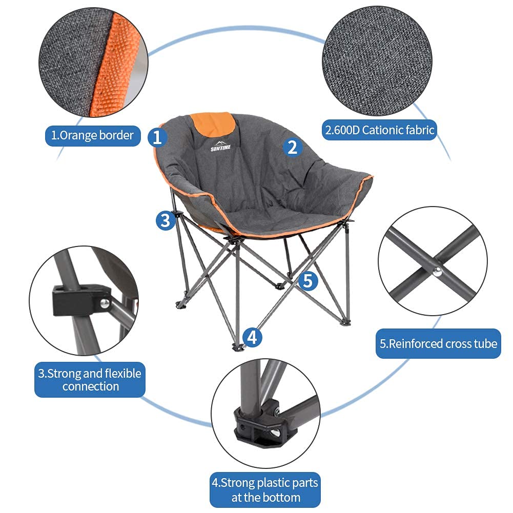 Suntime Sofa Chair, Oversize Padded Moon Leisure Portable Stable Comfortable Folding Chair for Camping, Hiking, Carry Bag(2 Pack)