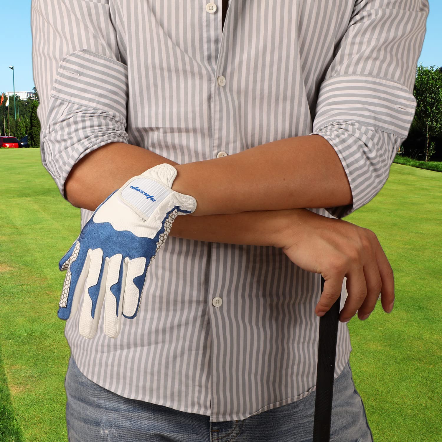 wosofe Golf Gloves Men Left Handed Golfer Single Synthetic PU Non-Slip Comfortable Close Fit(Medium/Large)